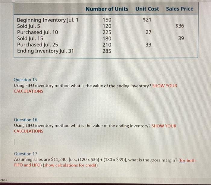 Solved Number of Units Unit Cost Sales Price Beginning | Chegg.com