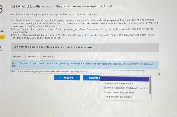Solved QS 1.6 (Algo) Identifying accounting principles and | Chegg.com