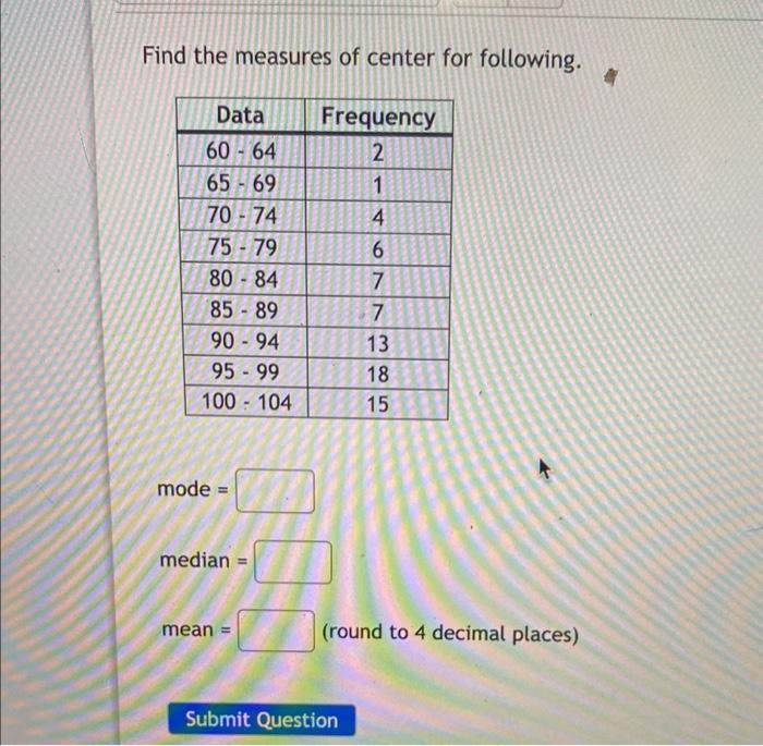 Solved Find the measures of center for following. mode = | Chegg.com