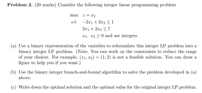 Problem 2. (20 marks) Consider the following integer | Chegg.com