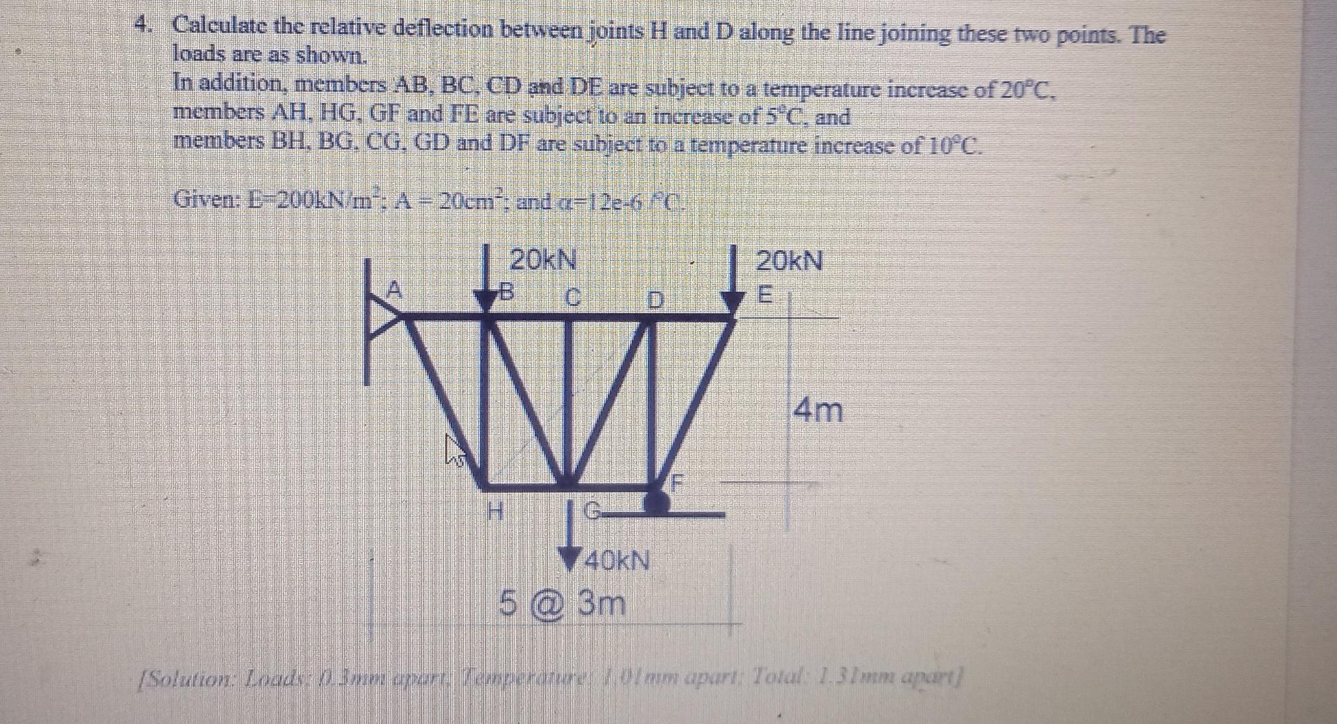 Solved 4. Calculate the relative deflection between joints H | Chegg.com