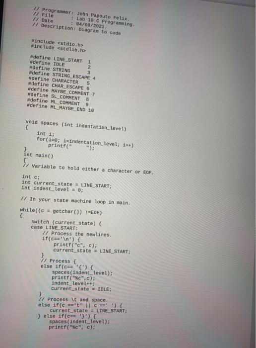 Solved Starting with the indentation program from last week, | Chegg.com
