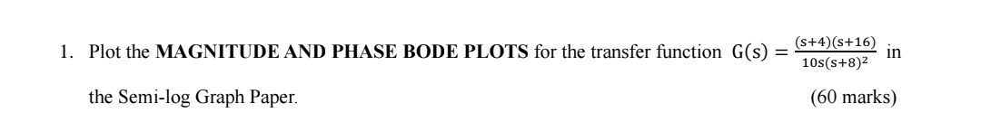 Solved Plot the MAGNITUDE AND PHASE BODE PLOTS for the | Chegg.com