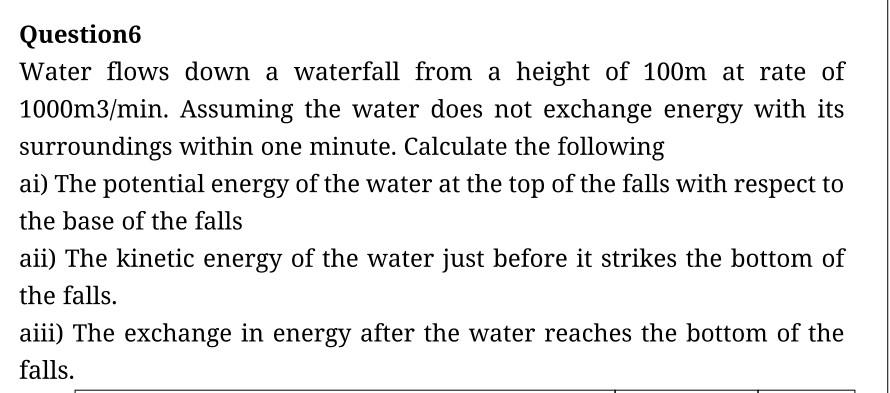 Solved Question6 Water flows down a waterfall from a height | Chegg.com