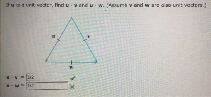 Solved If u is a unit vector, find u v and u. w. (Assume v | Chegg.com