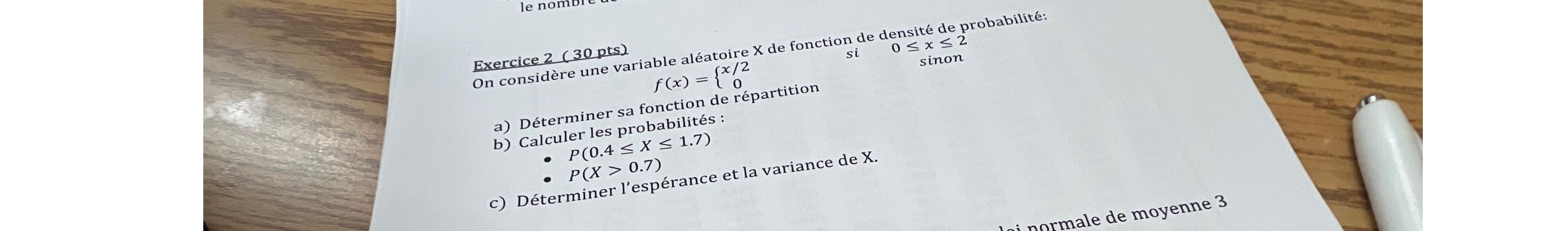 Solved Exercice 2 ( 30 ﻿pts)On considère une variable | Chegg.com