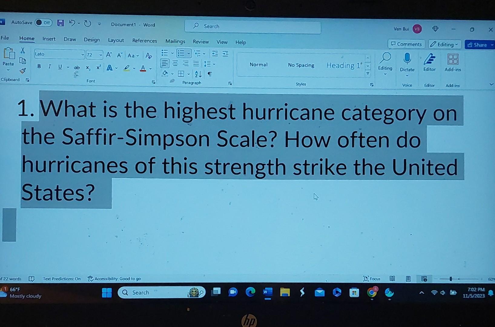 Solved 1. What is the highest hurricane category on the | Chegg.com