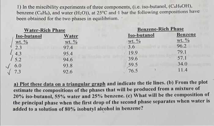 1) In the miscibility experiments of three | Chegg.com