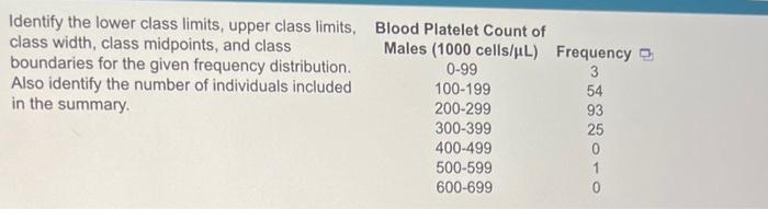 Solved Identify the lower class limits, upper class limits, | Chegg.com