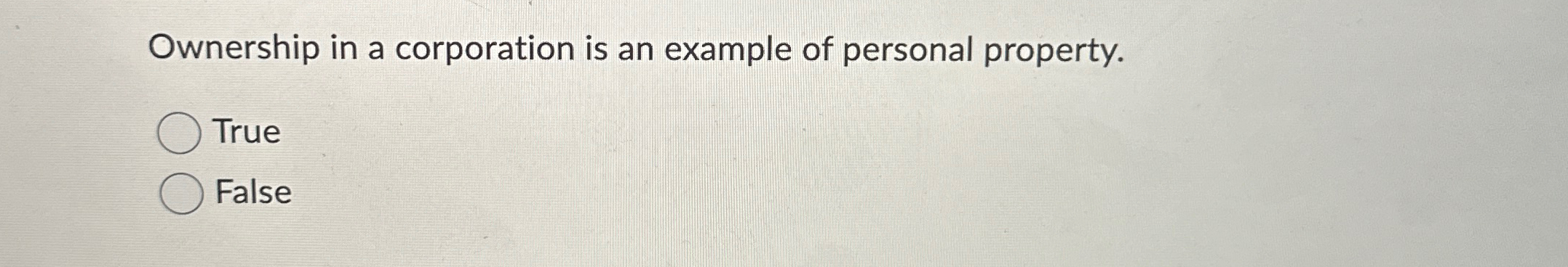 Solved Ownership in a corporation is an example of personal | Chegg.com