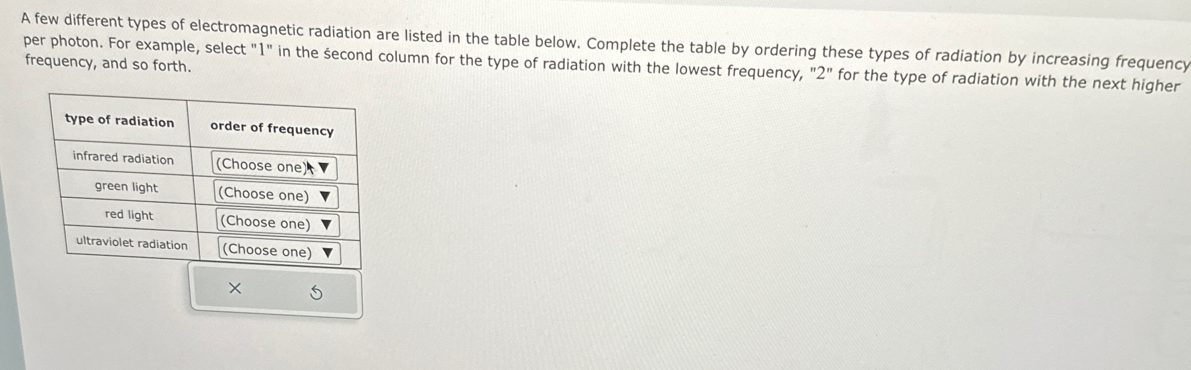 Solved A few different types of electromagnetic radiation | Chegg.com