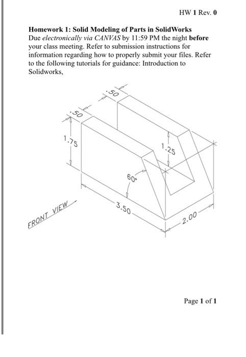 Solved HW 1 Rev. O Homework 1: Solid Modeling of Parts in | Chegg.com