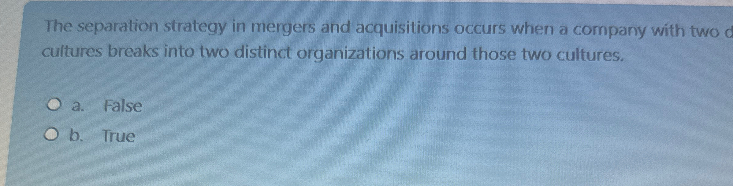 Solved The separation strategy in mergers and acquisitions | Chegg.com