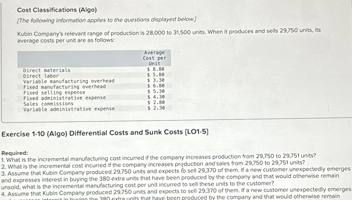 Solved Cost Classifications (Algo)[The following information | Chegg.com