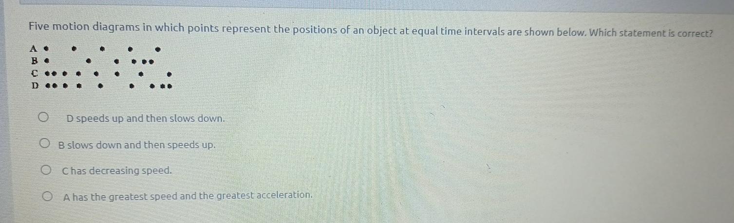Solved Five motion diagrams in which points represent the | Chegg.com