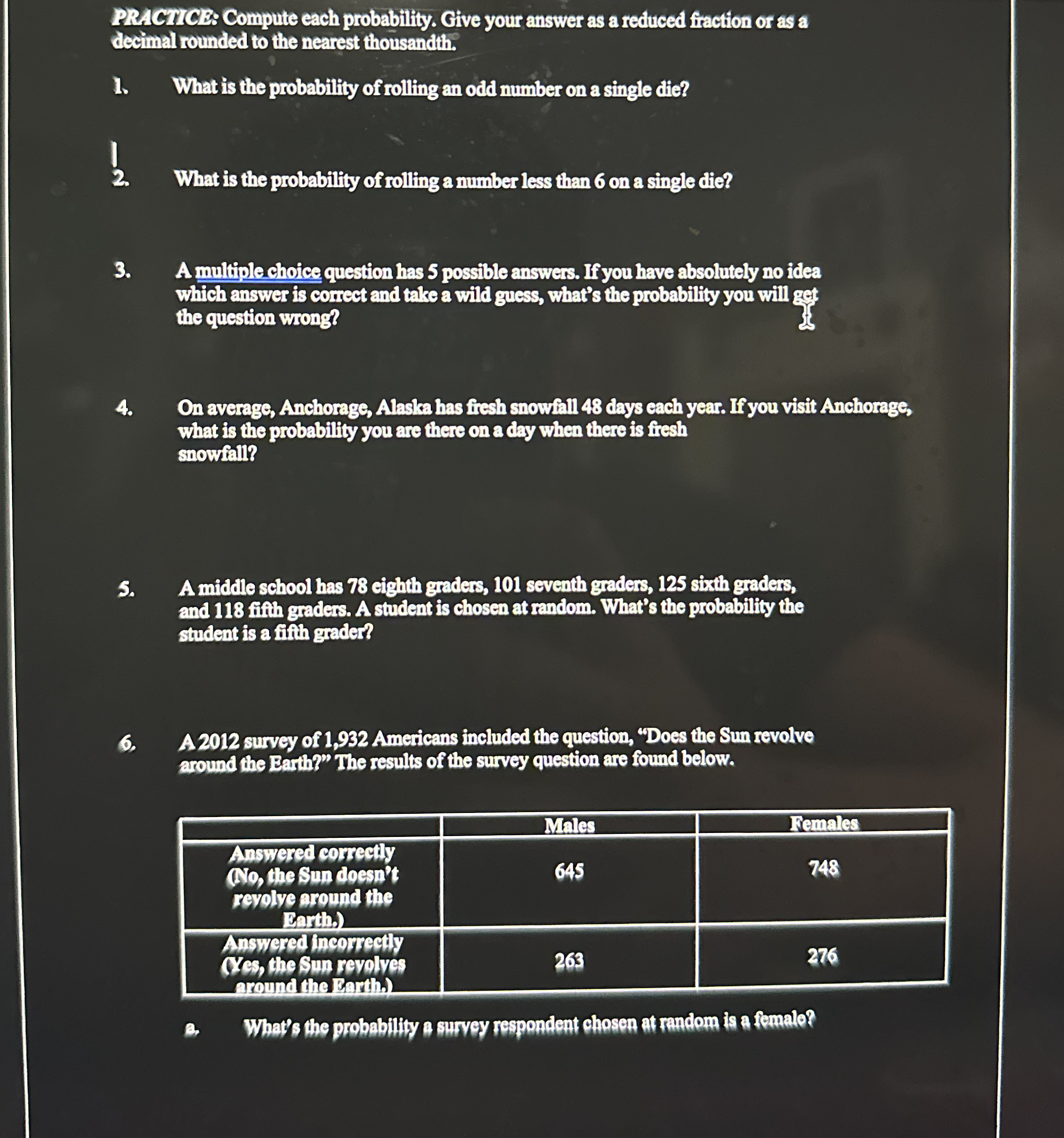 Solved PRACTICES Compute each probability. Give your answer | Chegg.com