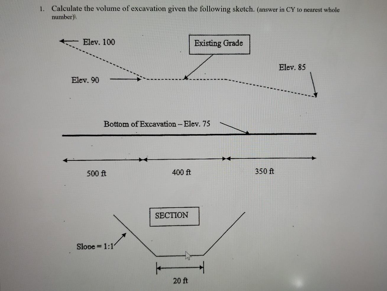 Solved 1. Calculate the volume of excavation given the | Chegg.com
