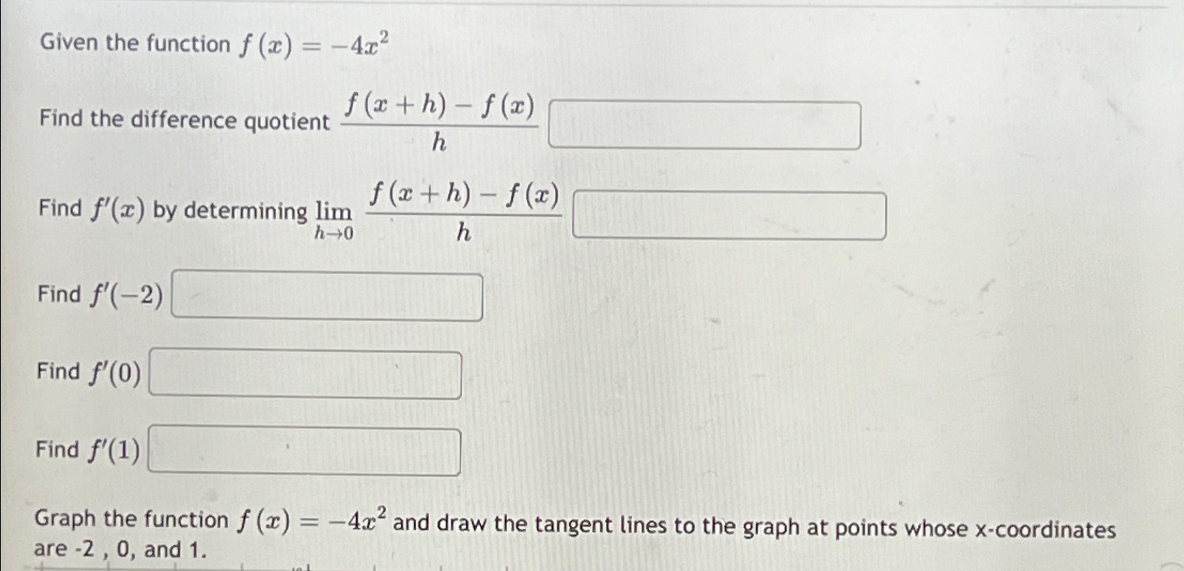 Solved Given the function f(x)=-4x2Find the difference | Chegg.com