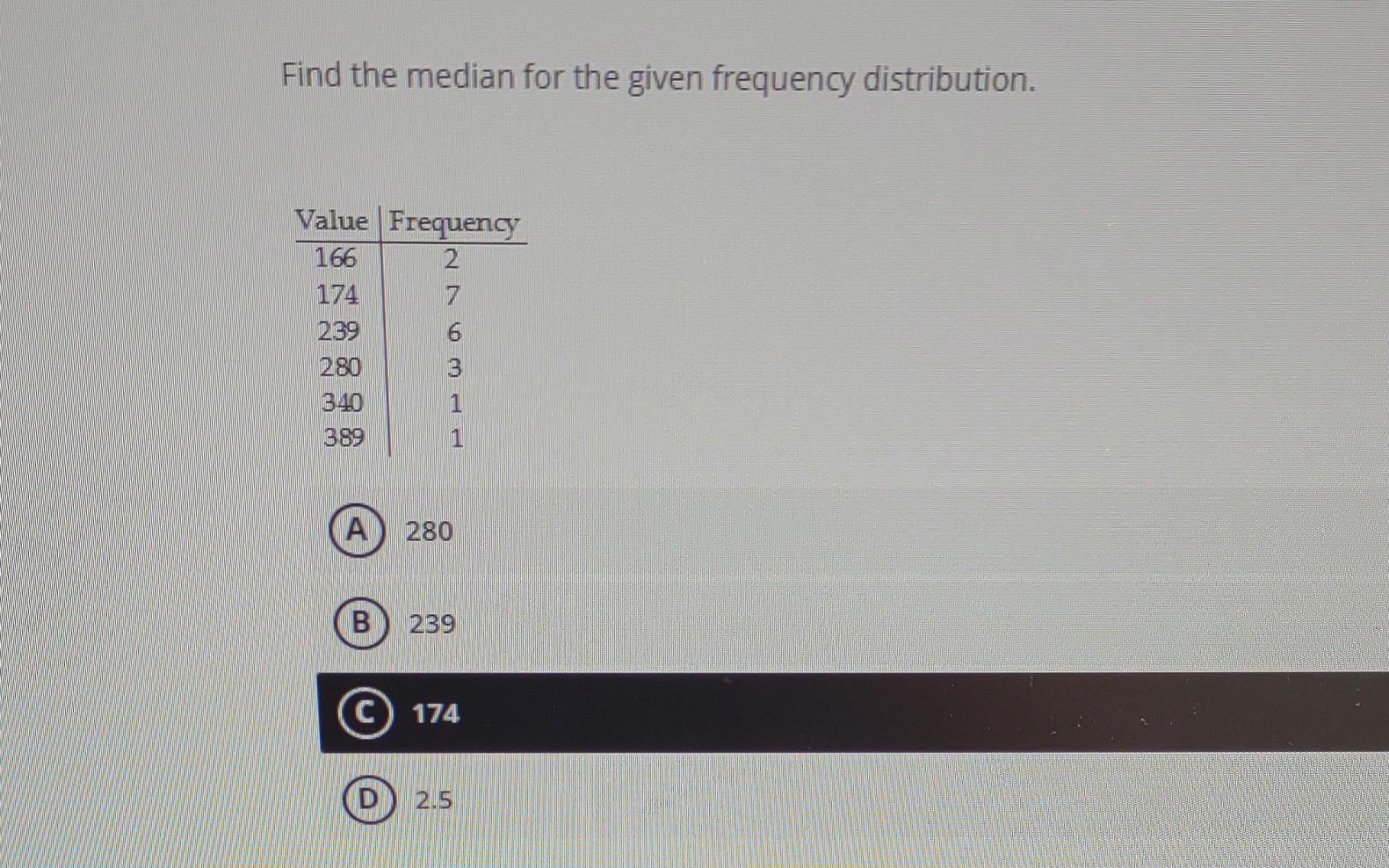 Solved Find the median for the given frequency distribution. | Chegg.com