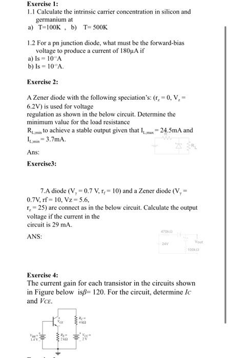 Solved Exercise 1: 1.1 Calculate the intrinsic carrier | Chegg.com