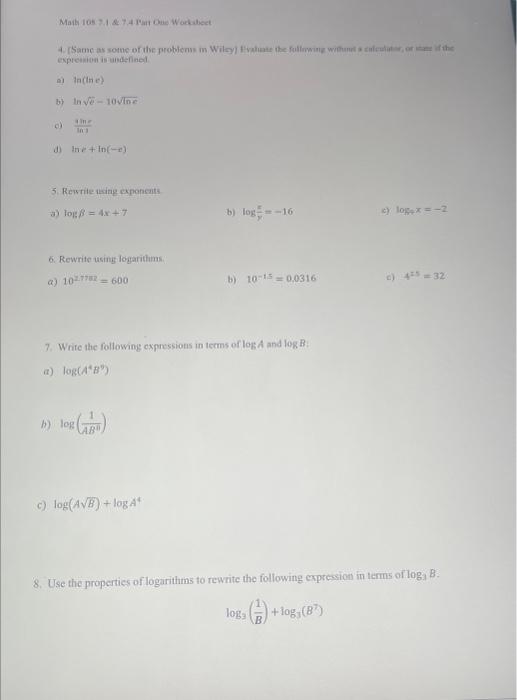 Solved expleantea is iandefinel a) In(tin e) b) lne−10lne c) | Chegg.com