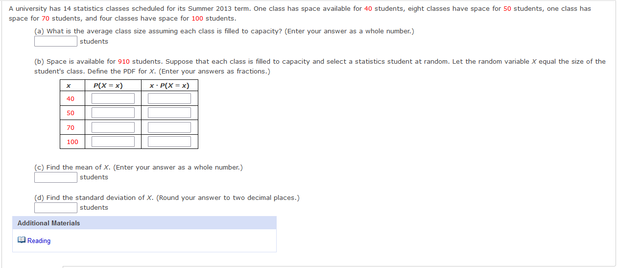 Solved A university has 14 ﻿statistics classes scheduled for | Chegg.com