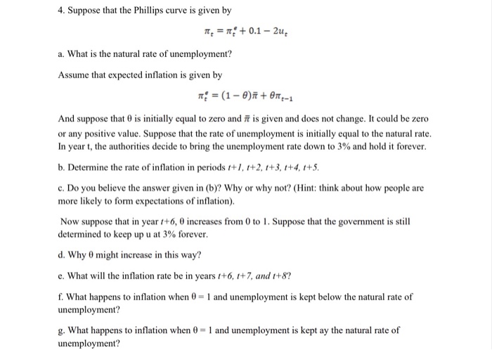 Solved 4. Suppose that the Phillips curve is given by TT, = | Chegg.com