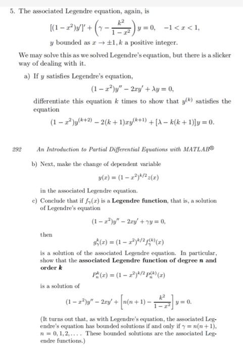 Solved +(- 5. The associated Legendre equation, again, is 12 | Chegg.com