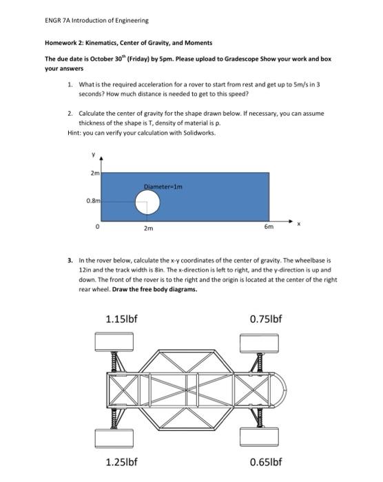 Solved ENGR 7A Introduction of Engineering Homework 2: | Chegg.com