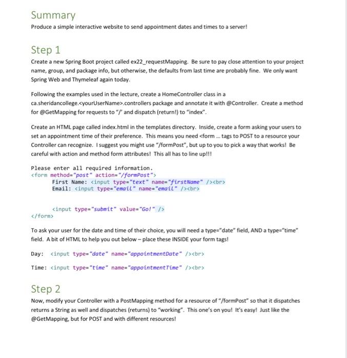 Solved Summary Produce a simple interactive website to send | Chegg.com