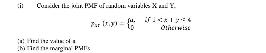 Solved (i) Consider the joint PMF of random variables X and | Chegg.com