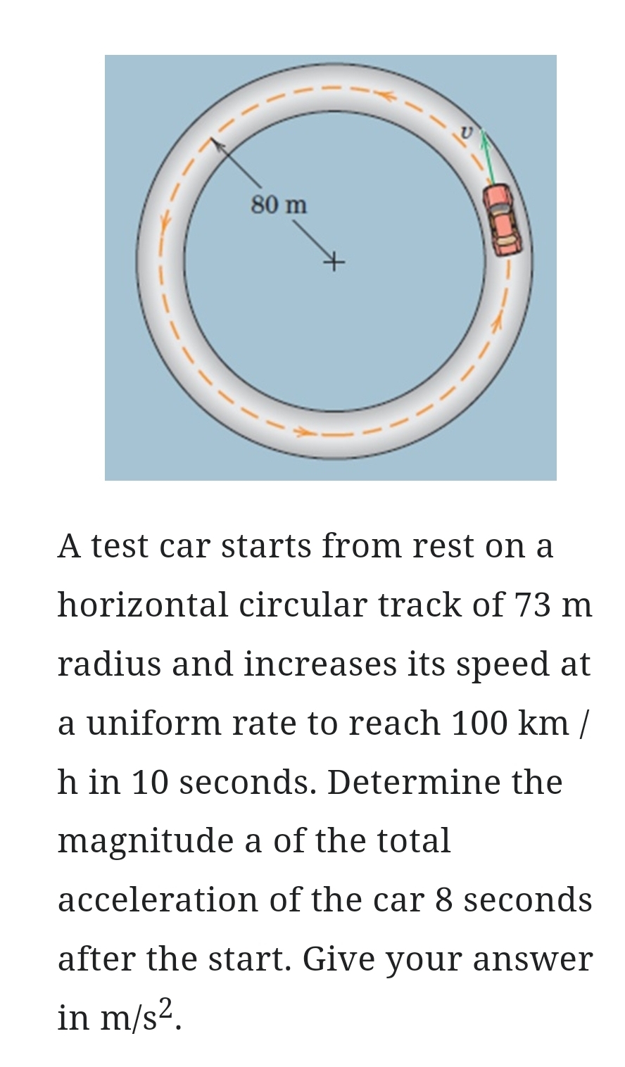 Solved A test car starts from rest on a horizontal circular | Chegg.com
