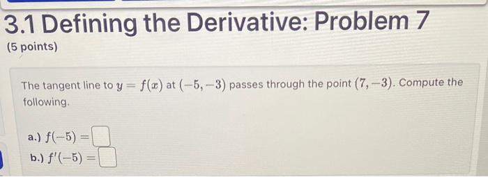 Solved 3.1 Defining the Derivative: Problem 7 (5 points) The | Chegg.com