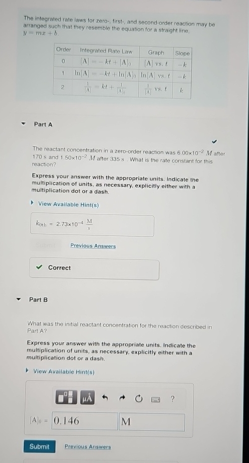 Solved The integrated rate laws for zero-, ﻿first-, ﻿and | Chegg.com