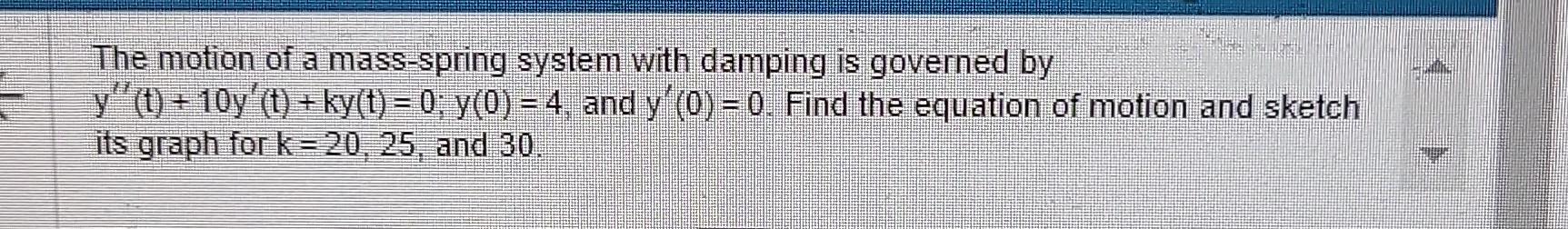 Solved The motion of a mass-spring system with damping is | Chegg.com