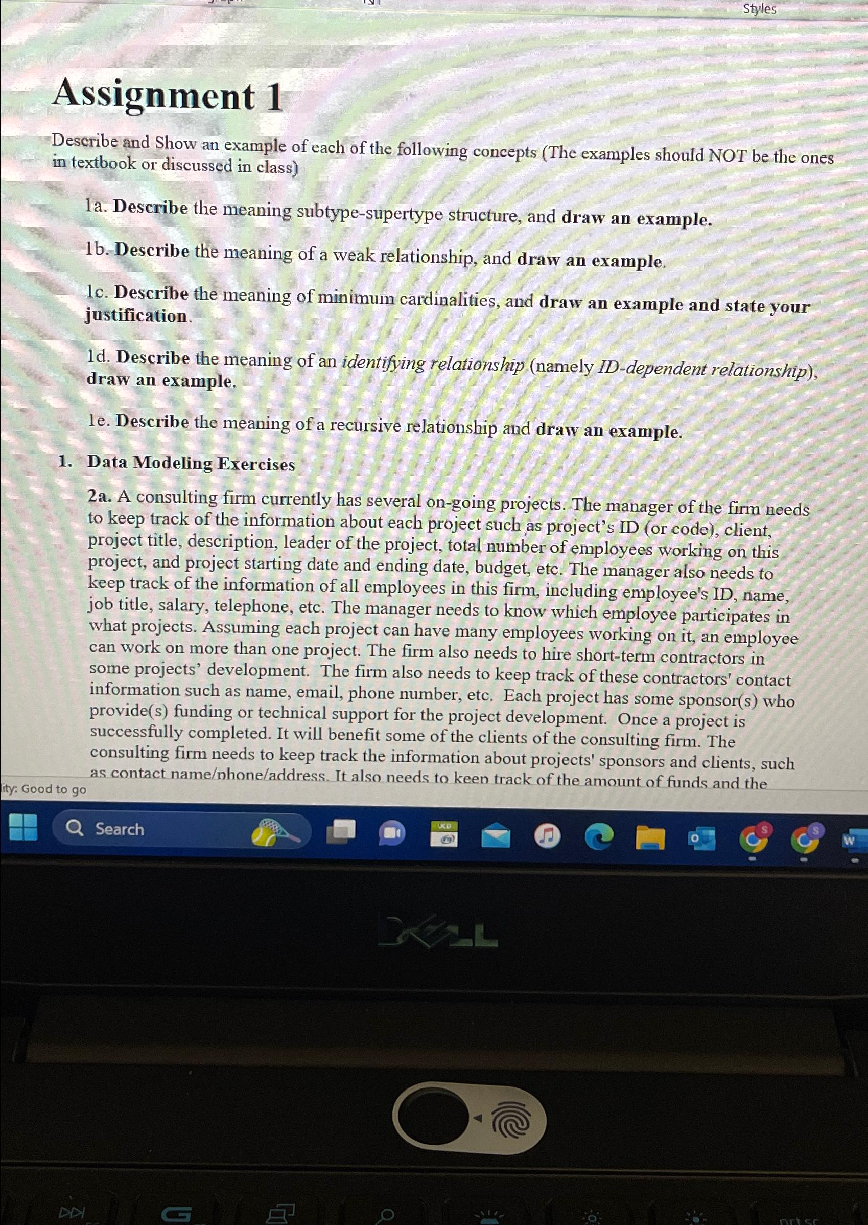 Solved Assignment 1Describe and Show an example of each of | Chegg.com