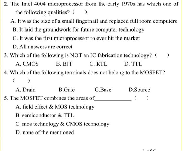 Solved 2. The Intel 4004 microprocessor from the early 1970 | Chegg.com