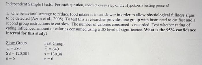 Solved Independent Sample t tests. For each question, | Chegg.com
