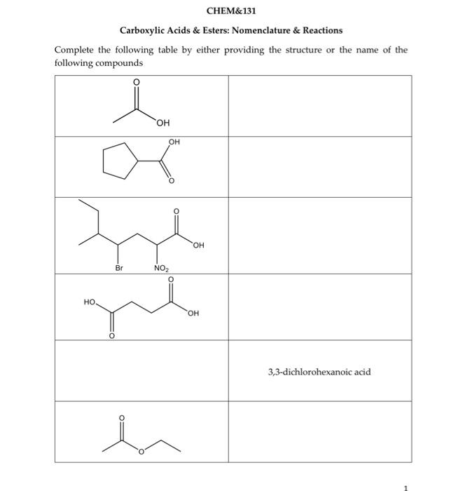 Solved Carboxylic Acids \& Esters: Nomenclature \& Reactions | Chegg.com