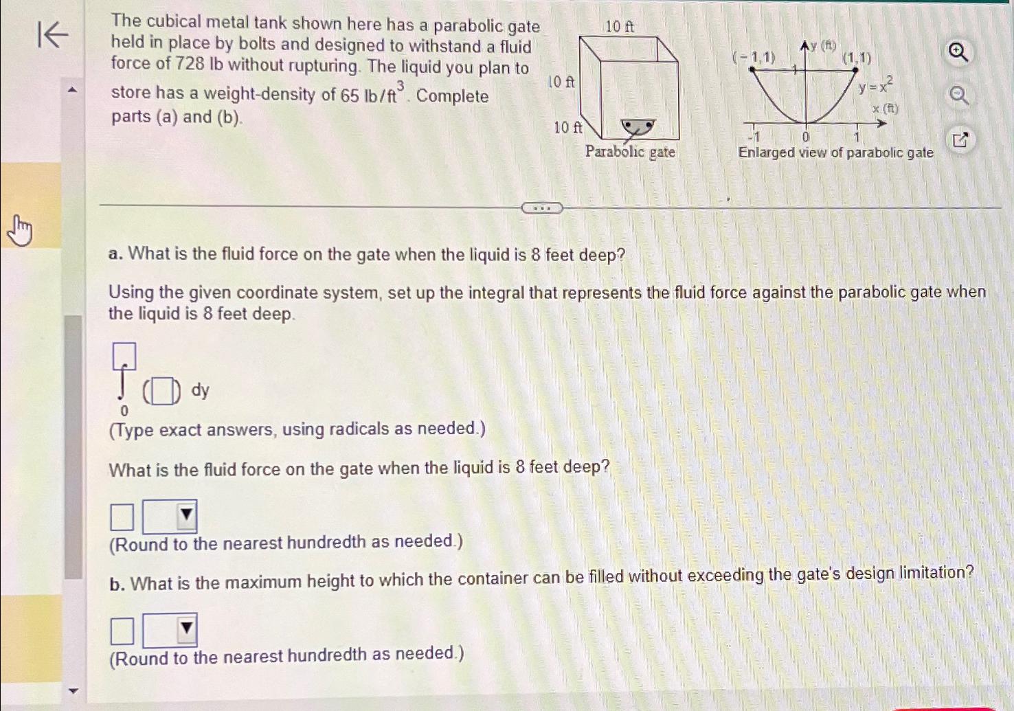 Solved The cubical metal tank shown here has a parabolic | Chegg.com