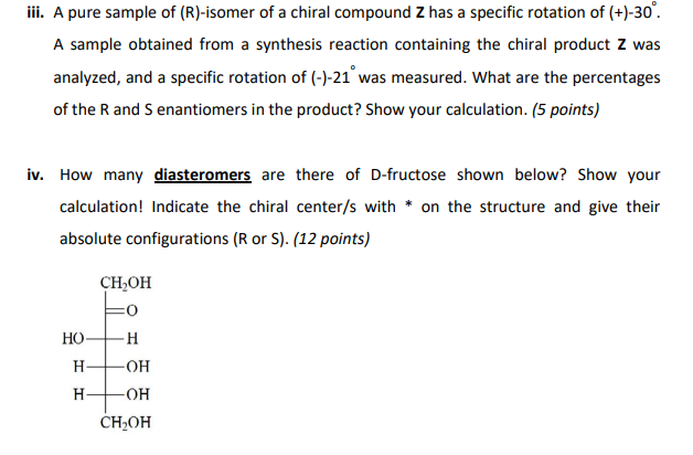 Solved iii. A pure sample of (R)-isomer of a chiral compound | Chegg.com