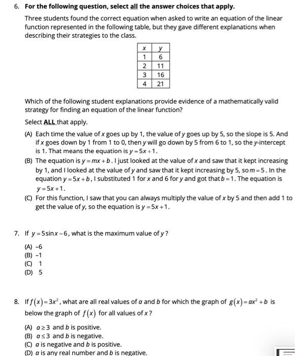 Solved 6. For the following question, select all the answer | Chegg.com