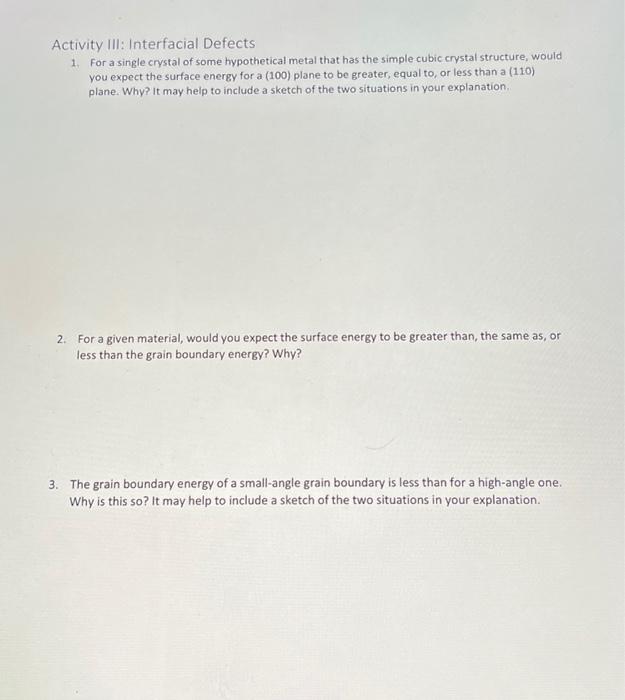 Solved Activity III: Interfacial Defects 1. For a single | Chegg.com