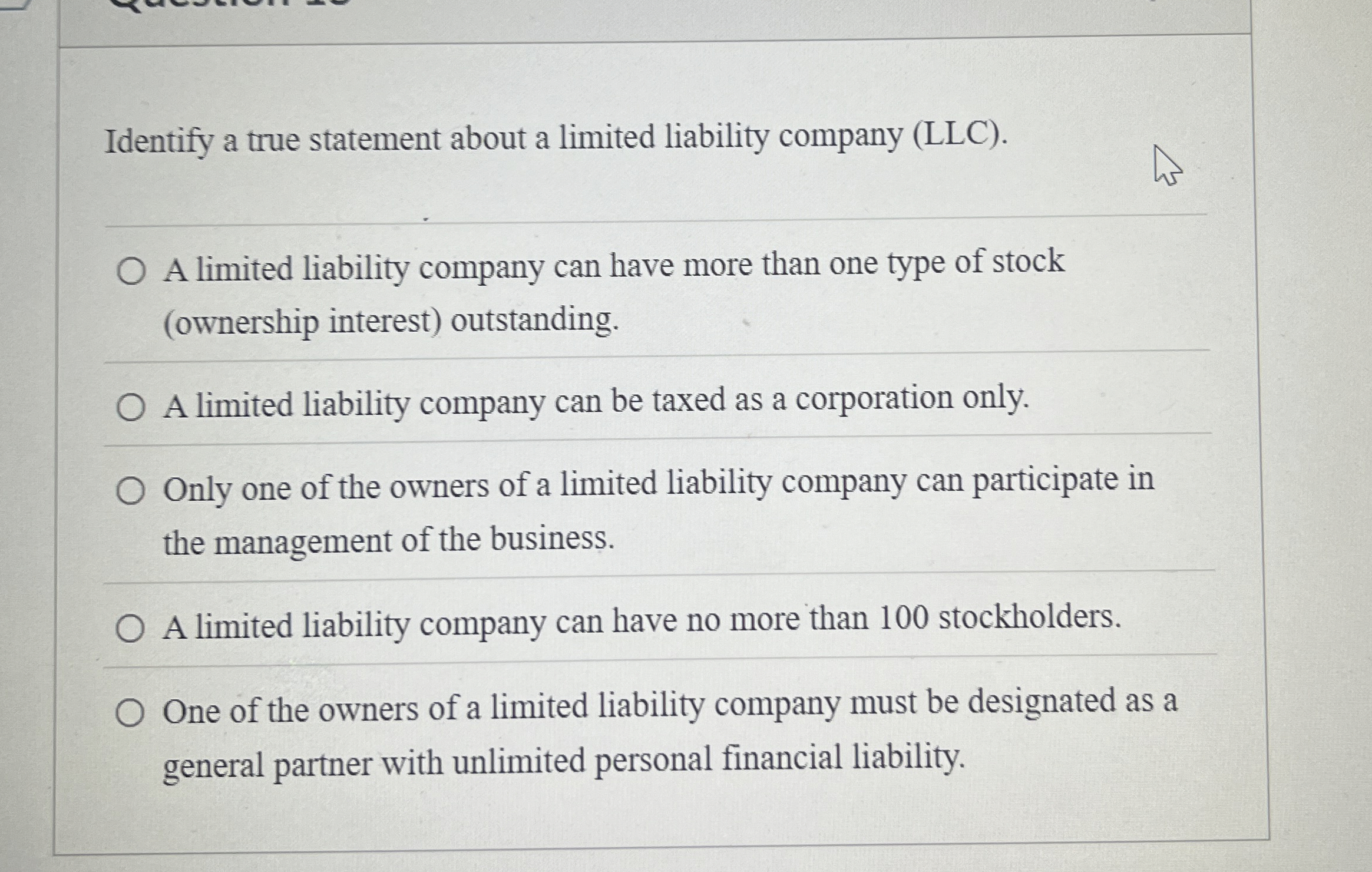 Solved Identify a true statement about a limited liability | Chegg.com