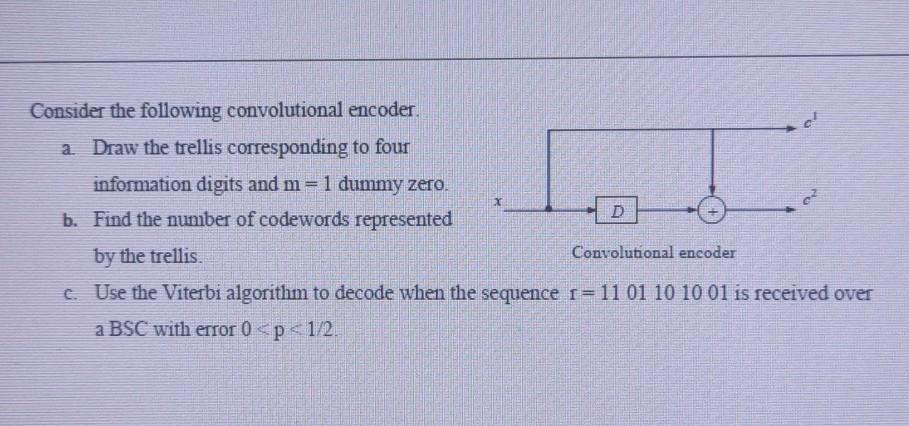Solved D Consider the following convolutional encoder. a | Chegg.com Solved D Consider the following convolutional encoder. a | Chegg.com