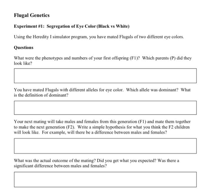 Solved Flugal Genetics Experiment #1: Segregation of Eye | Chegg.com
