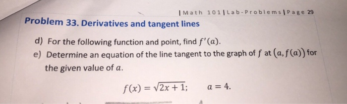Solved Problem 19. Equations of tangent lines by definition | Chegg.com