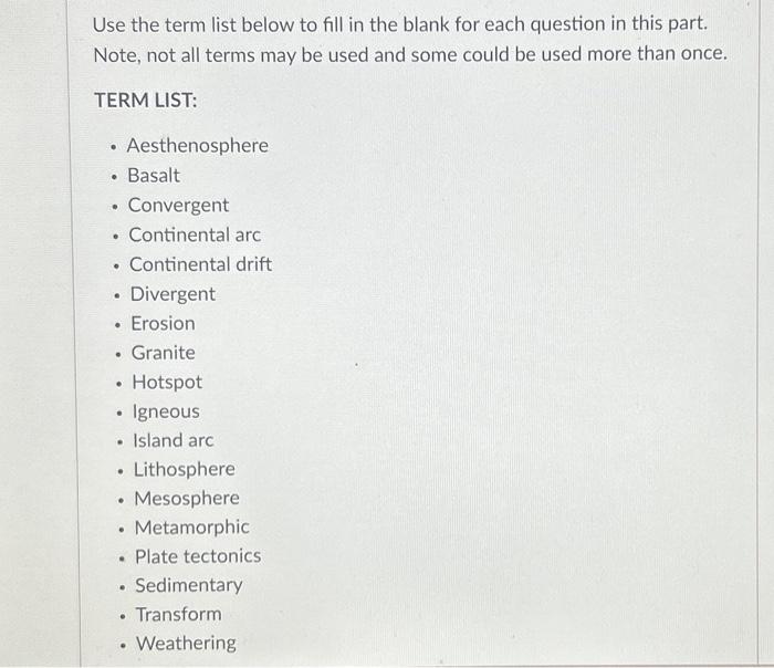 Solved Use the term list below to fill in the blank for each | Chegg.com