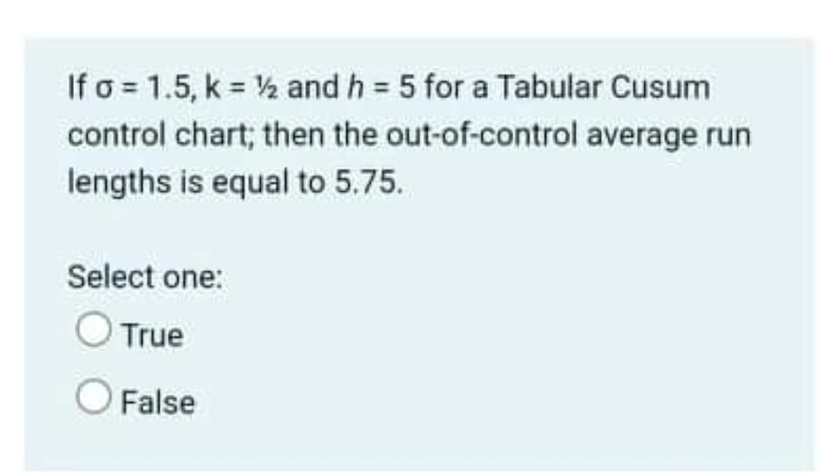 Solved If o = 1.5, k = 12 and h = 5 for a Tabular Cusum | Chegg.com
