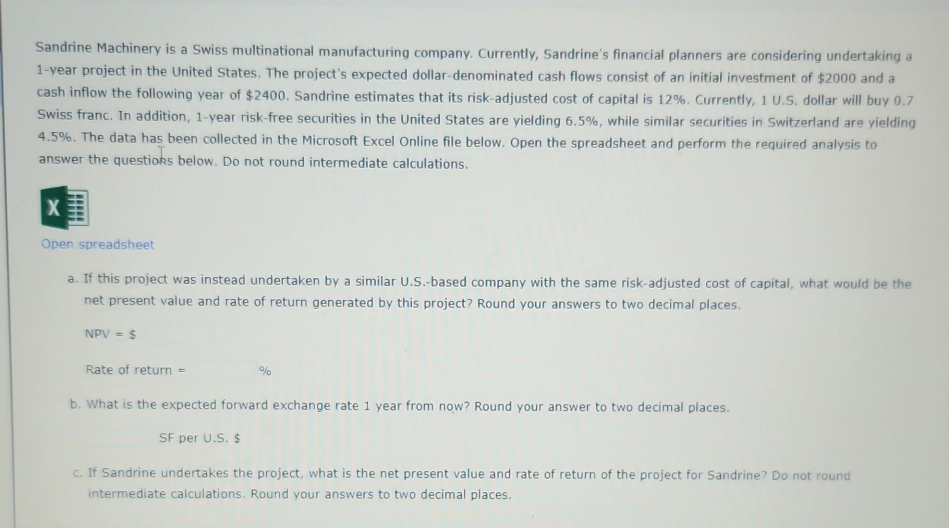 Solved Sandrine Machinery is a Swiss multinational | Chegg.com